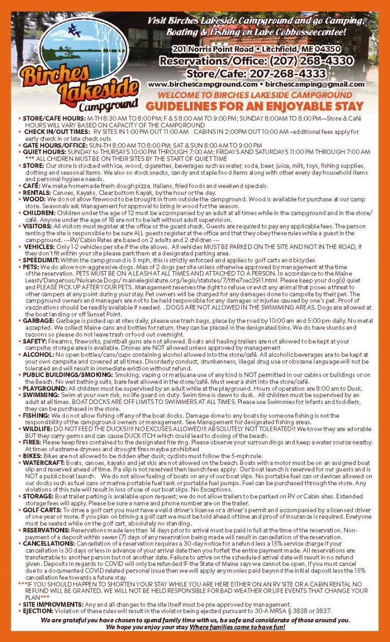 Campground Rules | Lake Cobbosseecontee Campground